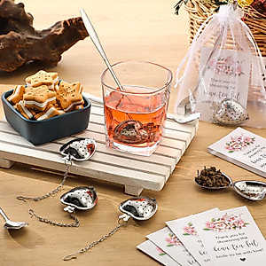 25 Sets Bridal Shower Favors for Guests Tea Party Favors Heart Tea Infuser Tea Spoon Tea Steeper for Loose Tea with Thank You Cards Organza Bags for Wedding Bridal Shower Souvenir, No Tea (Silver)