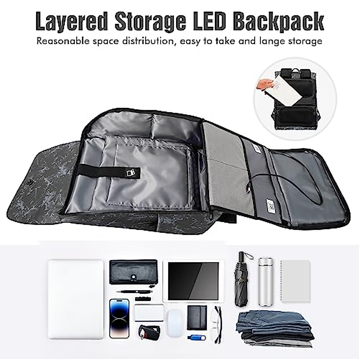 RODANNY LED Backpack, Waterproof Motorcycle Backpack, Designable Screen, Birthday Gift for Men, Laptop Backpack 15.6 Inch (Gray)