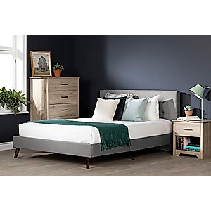 South Shore Fusion Padded Upholstered Platform Bed and Headboard-Queen-Medium Gray