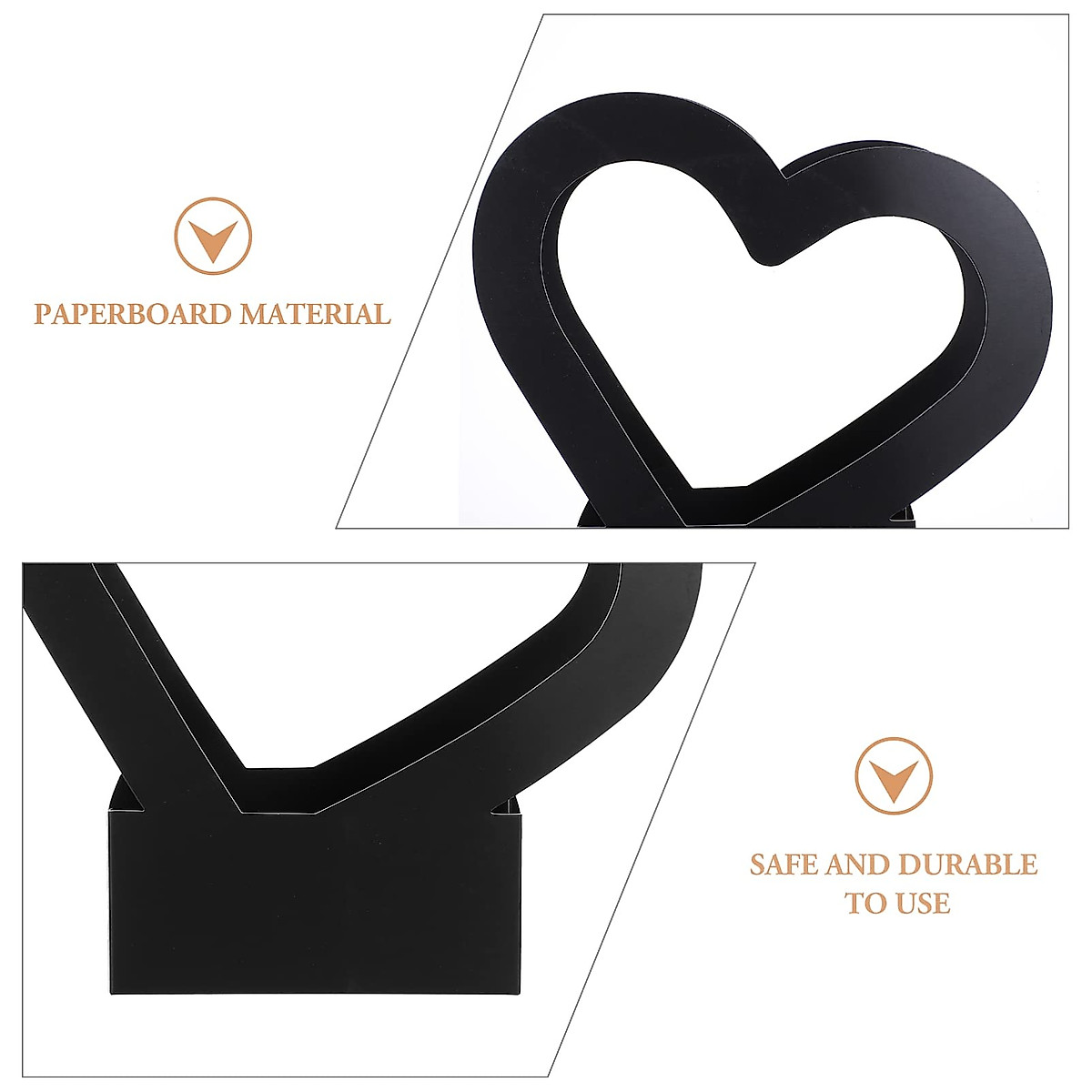 NUOBESTY Bouquet Flower Boxes 2Pcs Flower Box Heart Shaped Flower Bouquet Gift Packaging Boxes with Handle Flower Arrangement Basket Craft Paper Gift Bags Black Handheld Floral Basket