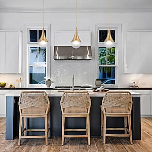 Dijiahua Gold Pendant Lights Kitchen Island 3 Pack, Modern Brass Raindrop Pendant Light Fixture Set of 3 with Clear Glass Globe,Mini Teardrop Chandelier,Adjustable Cord Hanging Lighting for Sink