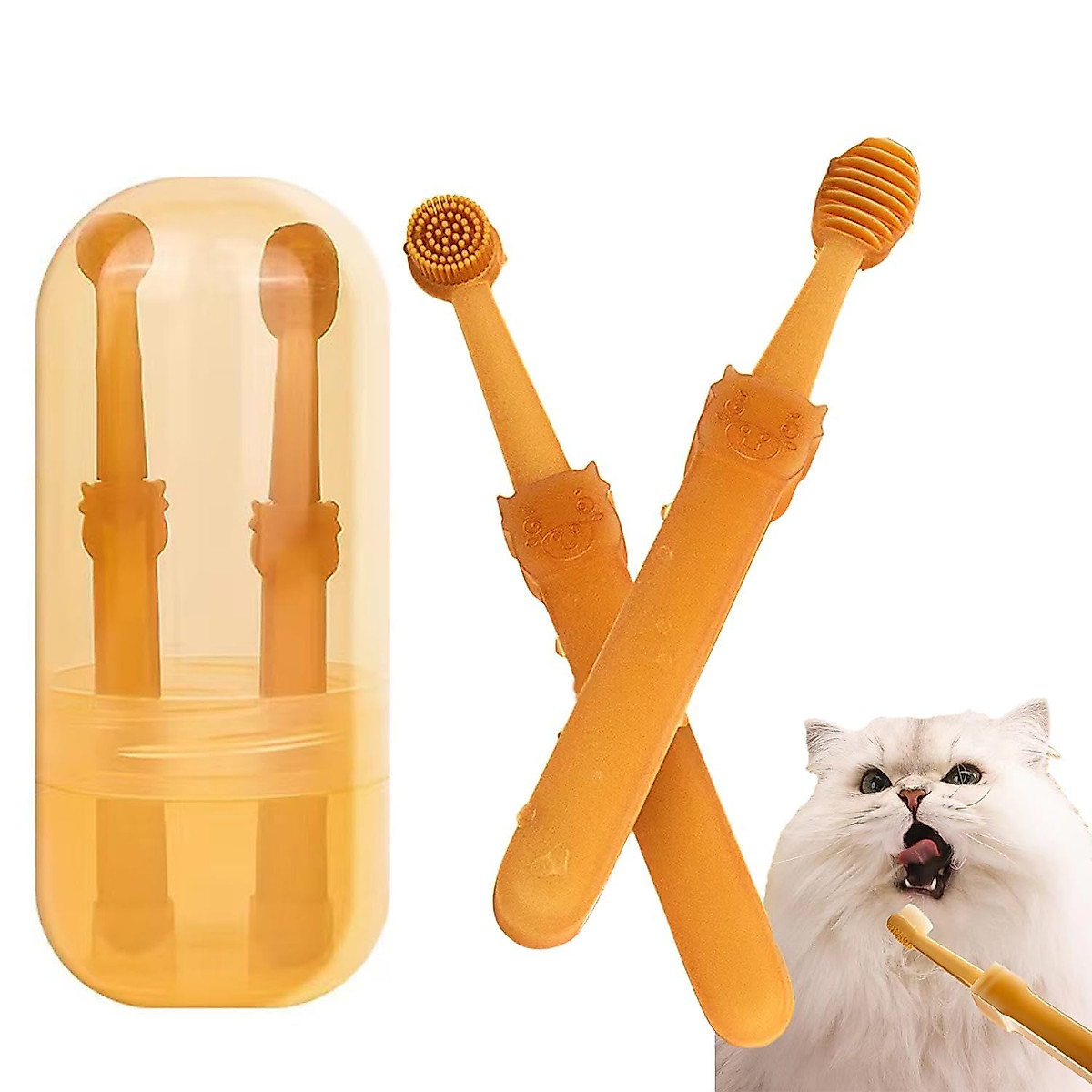 2Pcs Small Dog & Cat Toothbrush Kit with Storage Box, Soft Silicone Cat Dog Tooth Brushing Kit, Tongue Cleaner for Pet Tooth Brushing | Easy to Handle | Deep Clean for Toothbrush for Dogs Small Breed