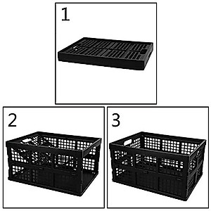 Lesbin 3-Pack Plastic Collapsible Storage Crate, 30 L Folding Storage Baskets, Black