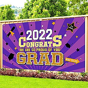 Graduation Party Decorations 2022 Purple - Large 78” x 45” Congrats Graduation Banner Party Supplies - Class of 2022 Graduation Decorations for Any Schools or Gradesr Indoor/Outdoor Home Door Décor