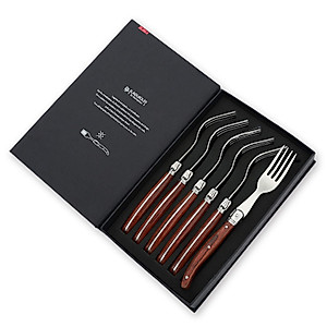 Forks Set of 6, Hailingshan Heavy Duty Stainless Steel Dinner Table Flatware Set, Laguiole Premium Kitchen Cutlery Utensils Salad Meat Steak Fork Mirror Finish Wooden Handle 23cm 6-Piece [Gift Box]