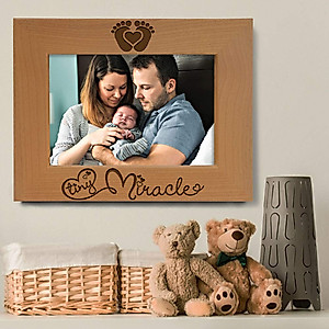 KATE POSH Tiny Miracle Engraved Natural Wood Picture Frame, New Baby Frame Gift, New Mom, New Dad, Newborn Baby Gift, Gender Reveal Gift (4x6 Horizontal)