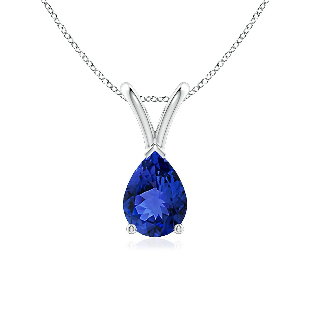 Angara Natural Tanzanite Solitaire Pendant Necklace for Women in 14K White Gold 18 Inch Chain (Grade-AAA|Size-7x5mm) | December Birthstone | Jewelry Gift for Her | Wedding | Anniversary