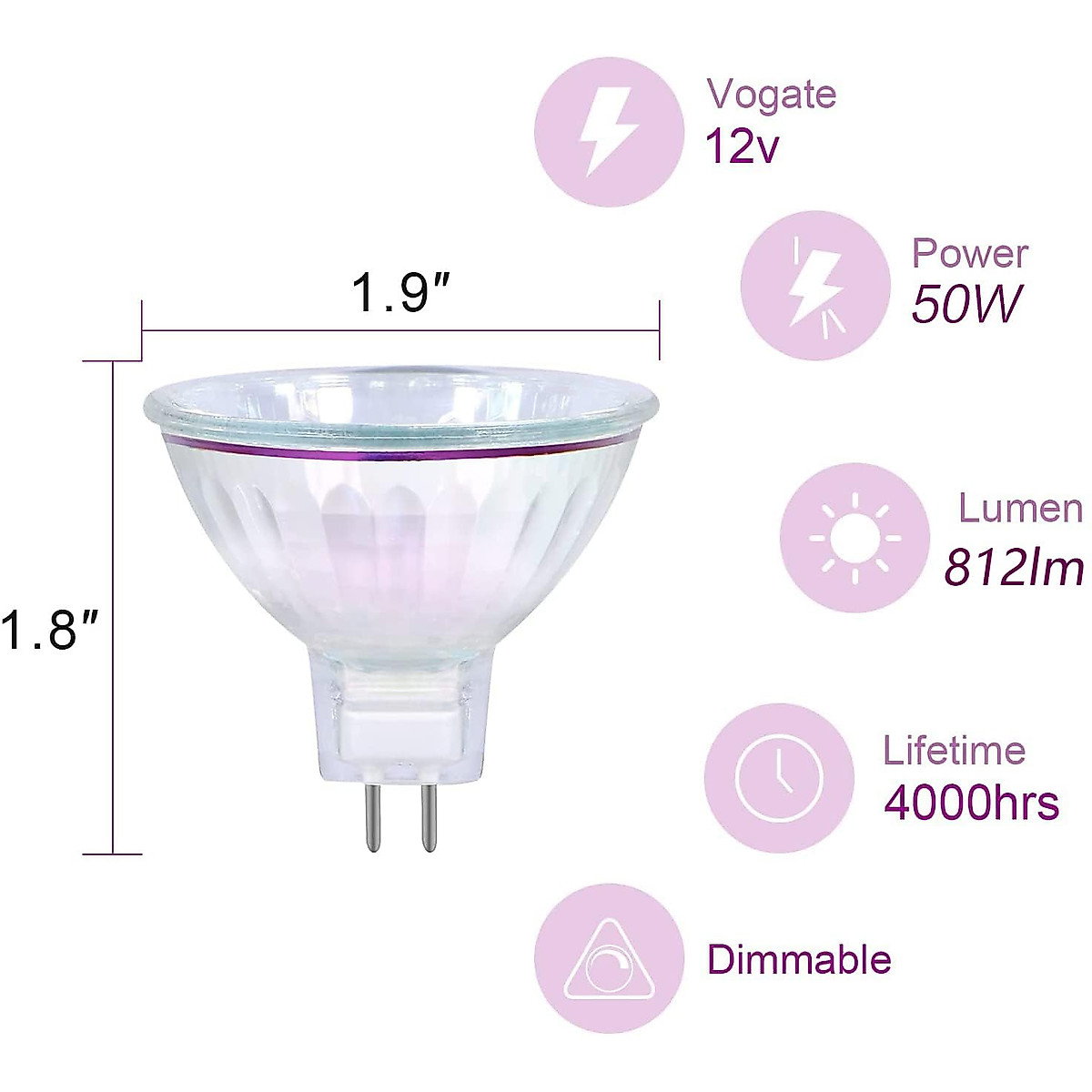GECXGY MR16 Light Bulbs 50W 12V 2 Pin GU5.3 Base Dimmable, Spot Light Bulbs, Indoor Spot 50W MR16 Bulbs with Clear Glass Cover, 6 Pack