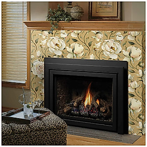 HAOKHOME Vintage Roses Floral Peel and Stick Wallpaper Peonies Removable Yellow/Beige/Olive Vinyl Self Adhesive Mural 17.7in x 9.8ft