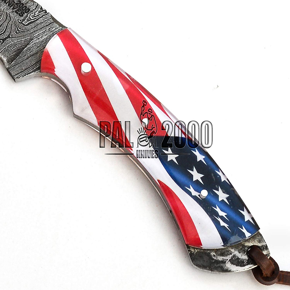 KNI-9817 Famous Full Tang Handmade Damascus Steel Knife with Genuine Leather Sheath