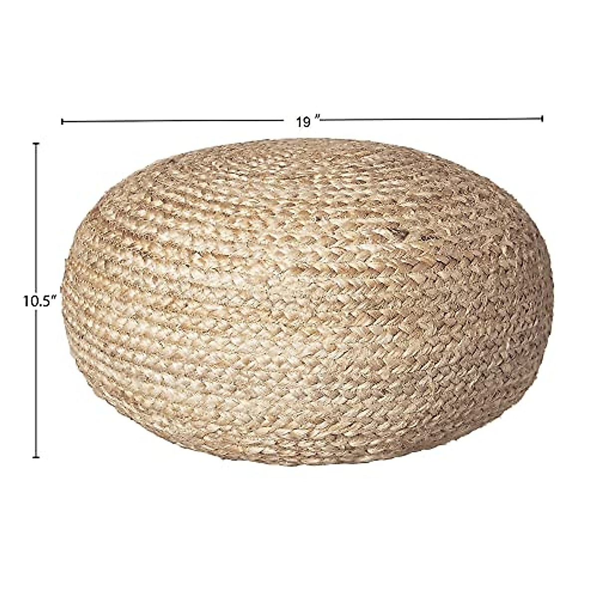 Decor Therapy Round Braided Natural Jute Woven Pouf Ottoman, 19" x 10"