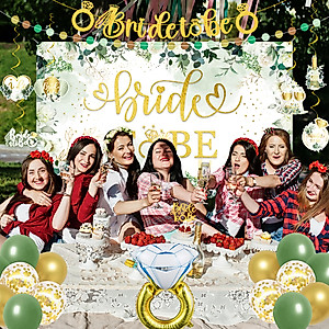 DARUNAXY Sage Green Bachelorette Party Decorations, Bride to Be Banner, Bride Veil Tiara & Crown Bridal Shower Balloons Cake Topper Paper Pom Poms Party Supply for Hen Bachelorette Party(34PC)