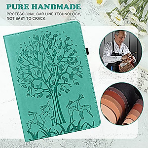 VODEFOX Case Fits Amazon Kindle Fire 7 Tablet (2022 Release-12th Gen) Latest Model 7",PU Leather Folio Stand Embossed Deer&Tree Cover with Elastic Band Stylus Slim Fit Protective Cover - Green