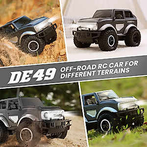 DEERC Remote Control Jeep Car with Realistic Headlight & Taillight, 160 Mins Play SUV Vehicle with Spare Tire, 2.4Ghz 1:18 All-Terrain Monster Trucks for Boys, Off-Road RC Trucks Gift for Kids