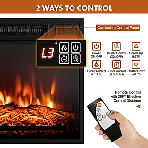 ORALNER Electric Fireplace Insert 18 Inch, Recessed Fireplace Heater with 3 LED Flame Effects, Remote Control & 6H Timer, Overheating Protection, Fireplace Insert for TV Stand, 1400W, Black
