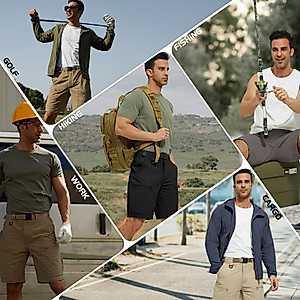 FREE SOLDIER Men's Cargo Hiking Shorts with Belt Lightweight Breathable Quick Dry Tactical Shorts with 6 Pockets for Casual Work Golf Camping Khaki