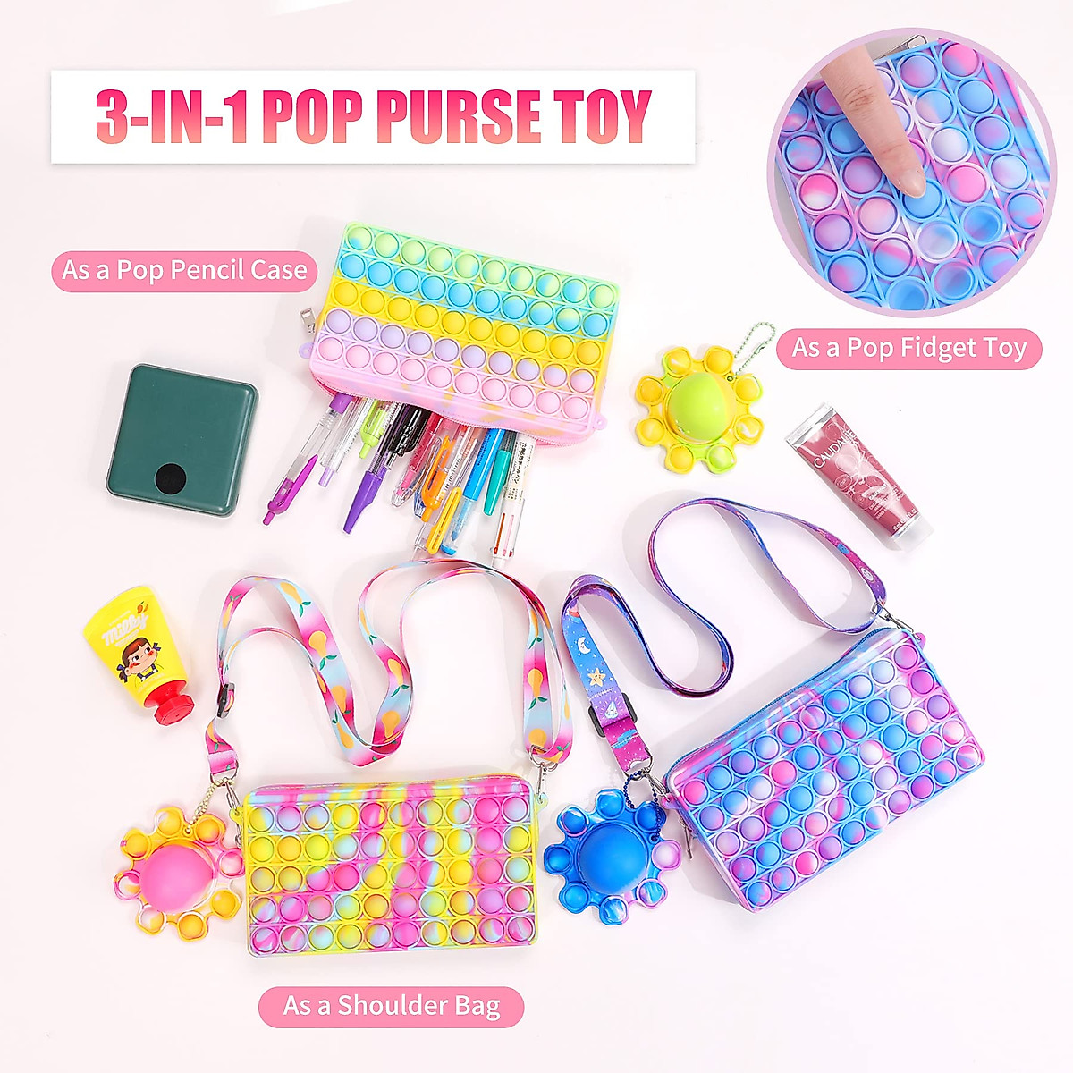 HGB Pop Purse for Girls Shoulder Bag Octopus Pop Fidget Toy Pack, Pop Fidget it Purse Crossbody Handbag, Sensory Silicone Popper Bag Fidget Toy Party Favor Gifts for Kids Adults (Blue White)