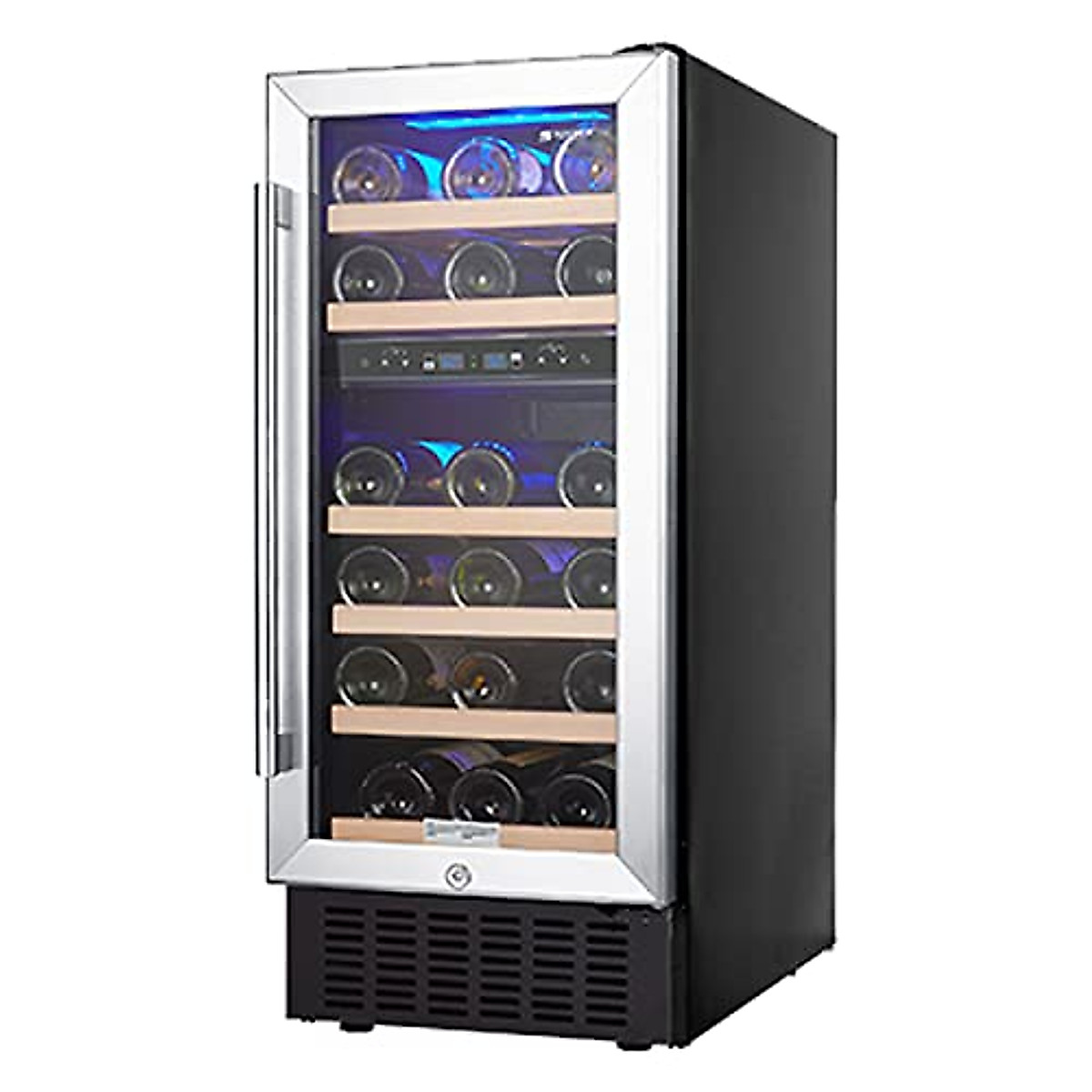 15 Dual Zone Inch Wine Cooler Refrigerators 28 Bottle Fast Cooling Low Noise Wine Fridge with Professional Compressor Stainless Steel, Digital Temperature Control Screen Built-in or Freestandin