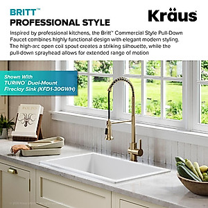 KRAUS Britt 2nd Gen Commercial Style Pull-Down Single Handle Kitchen Faucet in Spot Free Antique Champagne Bronze, KPF-1691SFACB