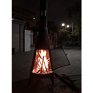 Chiminea Fireplace Outdoor Wood Burning Fire Pit Terrace Stove Garden Decoration with Charcoal Grate and Poker Black