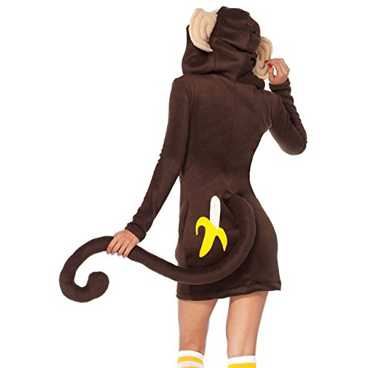 Leg Avenue Cozy Monkey Hooded Fleece Dress with Tail-Cute Halloween Costume Onesie for Women, Brown, Large