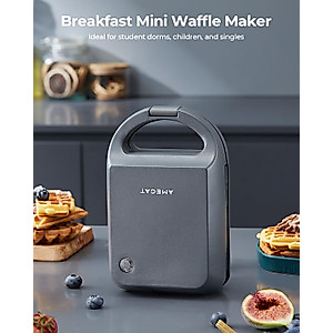 Mini Waffle Maker, Non-Stick Waffle Iron Small, Breakfast Machine for Kinds, Hash Browns, Keto, Snacks, Gray, Fast Heating, 600W, AMEGAT