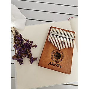 AMORE Kalimba 17 Keys Thumb Piano Small Musical Instrument Christmas Gift for Kids 70 Song Book Tabs Portable Mbira Finger Piano and Adults Beginners All in One Kit