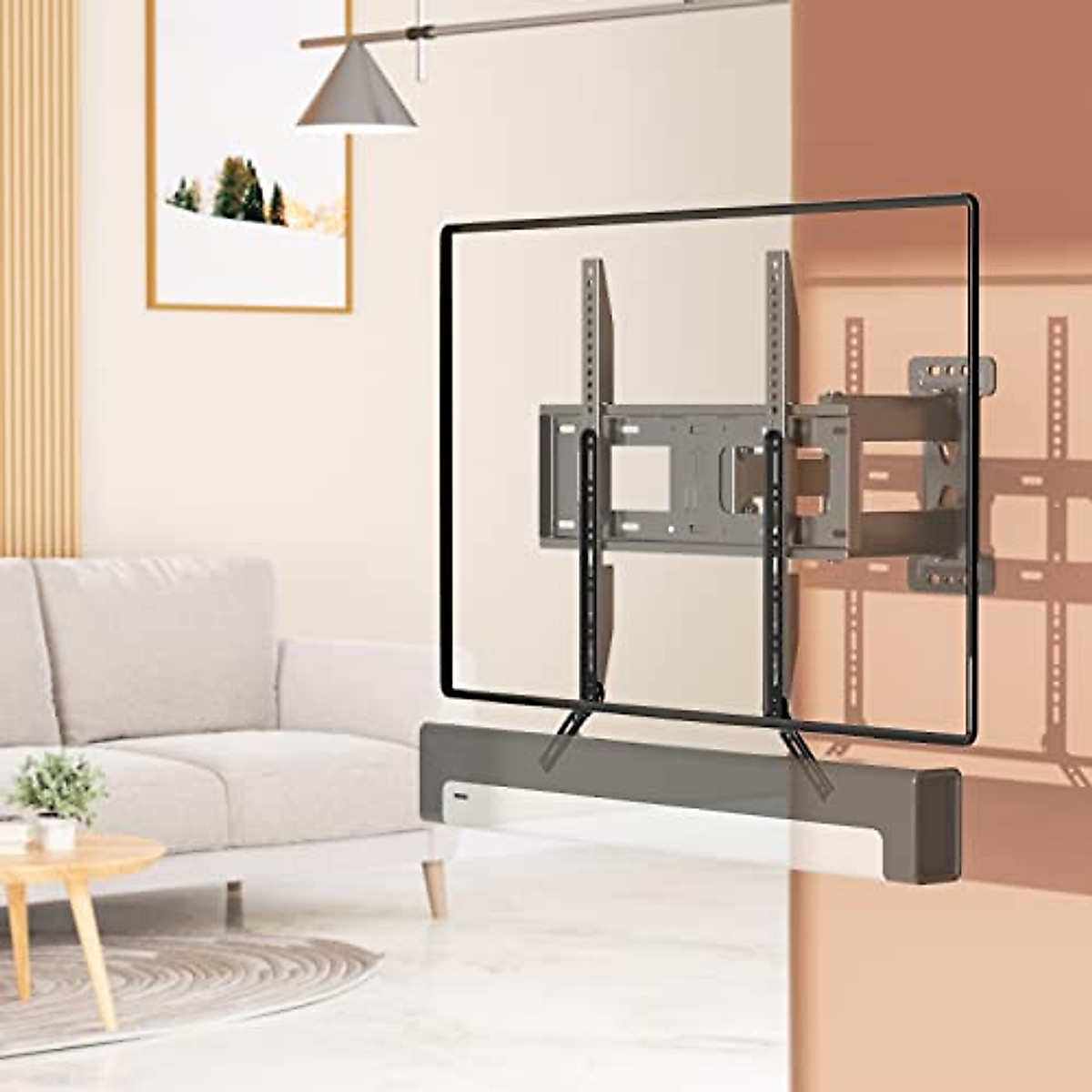 WALI Sound Bar Mount Bracket, for Mounting Above or Under TV, with Adjustable 3 Angled Extension Arm, Fits Most 23 to 65 Inch TVs, up to 33 lbs (SBR202)