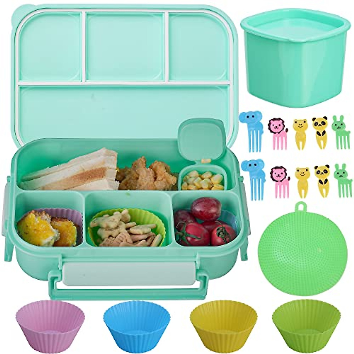 ZPIMY Bento Box Adult Lunch Box, Lunch Box Kids, Bento Box Kids, 1300ML Lunch Box Adult with 4 Compartment, Lunch Box Containers for Adults/Kids/Toddler, Microwave/Dishwasher/Freezer Safe (Green)