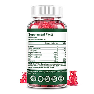 Magnesium Taurate Gummies with Magnesium Taurate, Magnesium Glycinate & Magnesium Citrate-for Heart Health, Muscles Function, Mood Support-Vegetarian, Non-GMO