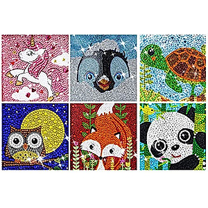 cupmod 6 Pieces 5D Diamond Painting Kit for Kids, Full Drill Diamond Painting Kits for Beginners DIY Diamond Art Craft Set for Home Wall Decor 6x6 inch