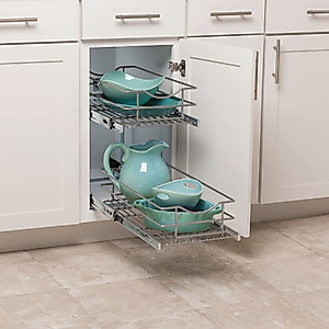 Knape & Vogt Simply Put 11-in W x 19.2-in H Metal 2-Tier Pull Out Cabinet Basket, 11 Inch, Frosted Nickel