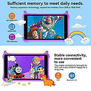 Blackview Tablet Kids, Android 12 Tablets for Toddlers, 5GB(3+2) RAM 64GB ROM 1TB TF, 5580mAh 1280 * 800 with Eyes Protection, Dual Speakers WiFi Tablet for Children, Purple