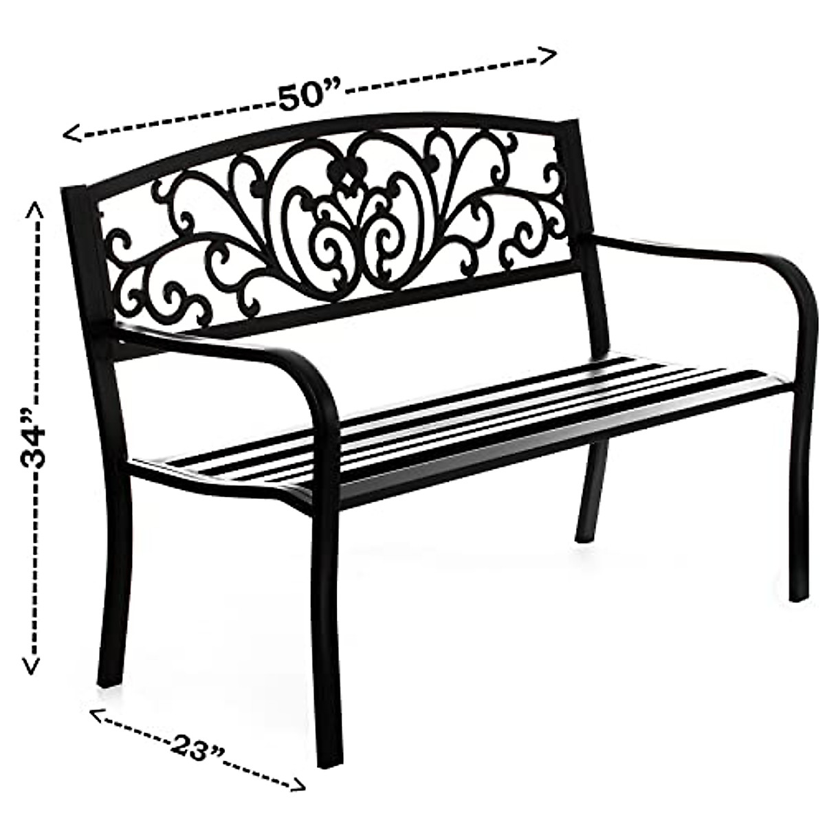 Gardenised QI003333L Black Patio Garden Park Yard 50" Outdoor Steel Bench