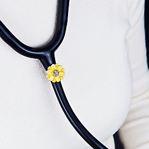 HEYGOO 2 Pack Sunflower Bling Stethoscope Charms, Unique Stethoscope Id Name Tag for Doctor Nurse Christmas Gift