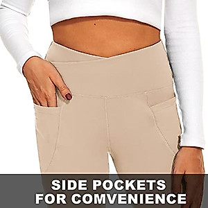 YOLIX Yoga Pants with Pockets for Women, Crossover High Waisted Flare Leggings Khaki