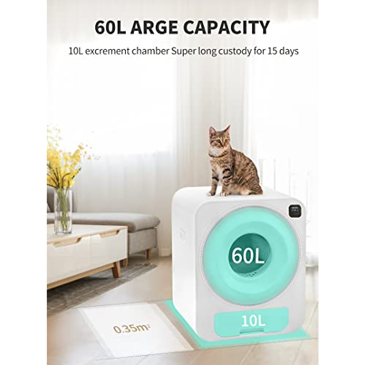 Self-Cleaning Cat Litter Box, No Scooping Automatic Cat Litter Box with APP Control/Odor Removal/Health Monitor/Safe Lock, Smart Large Kitty Litter for All Kinds of Clumping Cat Litter (2023 New)