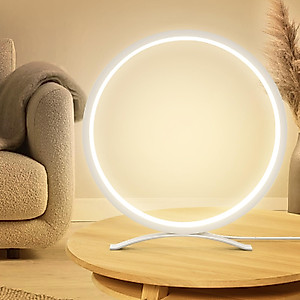MAYTHANK Desk Lamp,Metal Circle Ring Table Lamps Bedside Lamp for Nightstand, Modern Minimalist Lamps/Led Warm Light for Bedroom/Living Room,10 Inch
