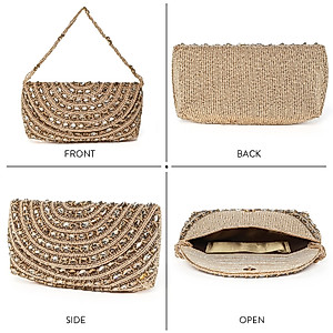 Aheli Clutch Purses Handmade Handbags Gift for Women Wedding Evening Party Bridal Clutch, Champagne Gold Color
