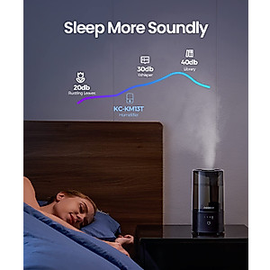 ROSEKM Humidifiers for Bedroom, 2.0L Cool Mist Humidifier for Plant and Baby Nursery, Small Quiet Air Humidifier, Ultrasonic, Filterless, Auto Shut-Off, Black