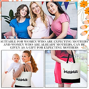 Cunno 2 Pcs Mom Canvas Tote Bag Bag with Makeup Bags, Reusable Tote Bag, Mother of the Bride Tote Bag for Girls Bride Mother (Mama)