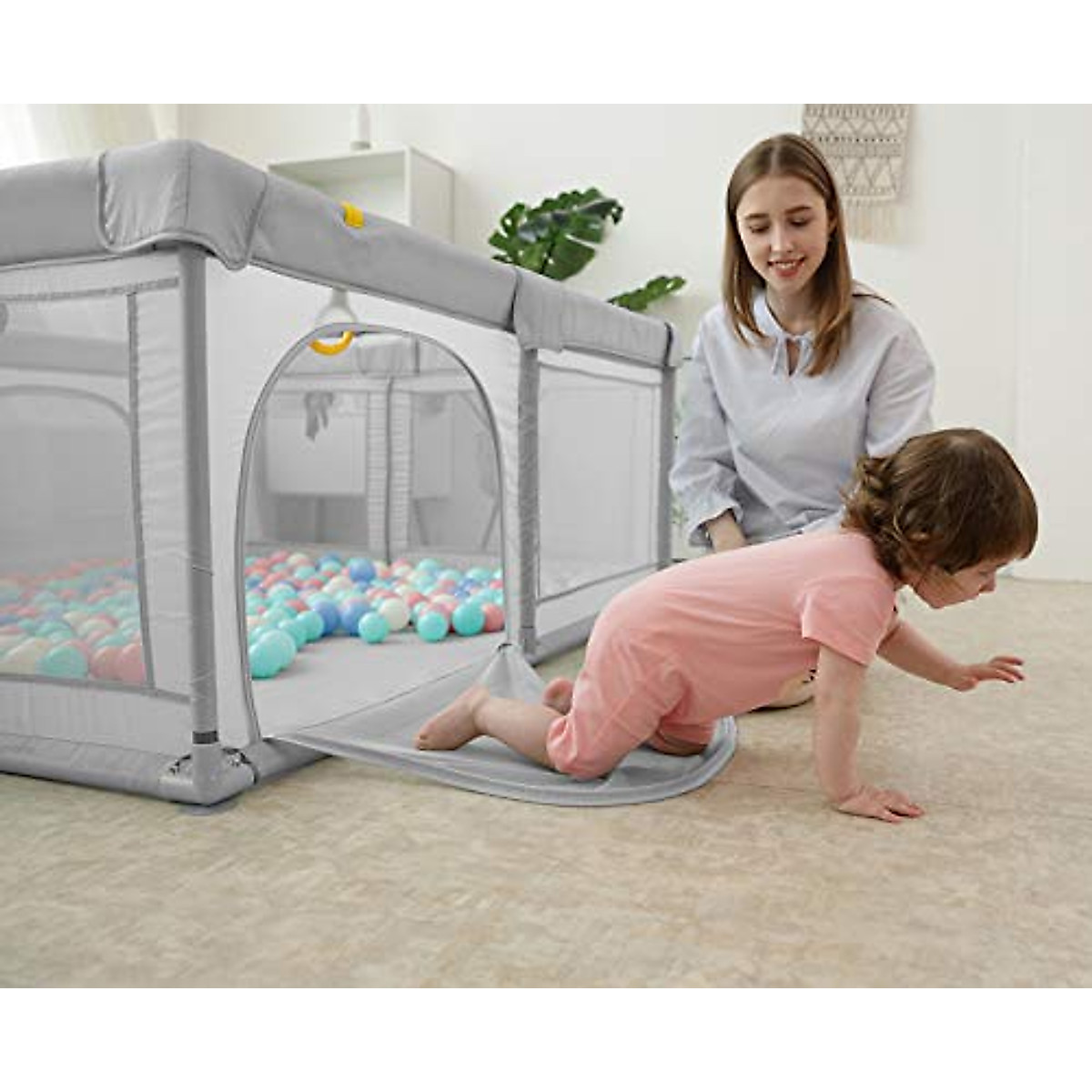 Baby Playpen,Kids Large Playard,Indoor & Outdoor Kids Activity Center,Playpen for Babies,Infant Safety Gates,Sturdy Play Yard for Toddler,Children's Fences Packable & Portable 81x61 (Grey)