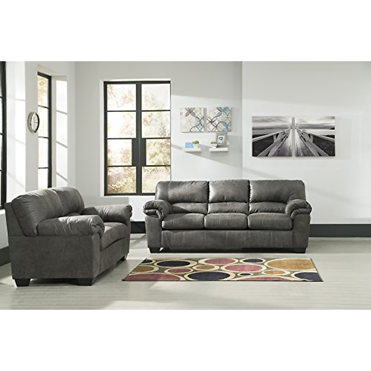 Signature Design by Ashley Bladen Faux Leather Upholstered Sofa, Gray