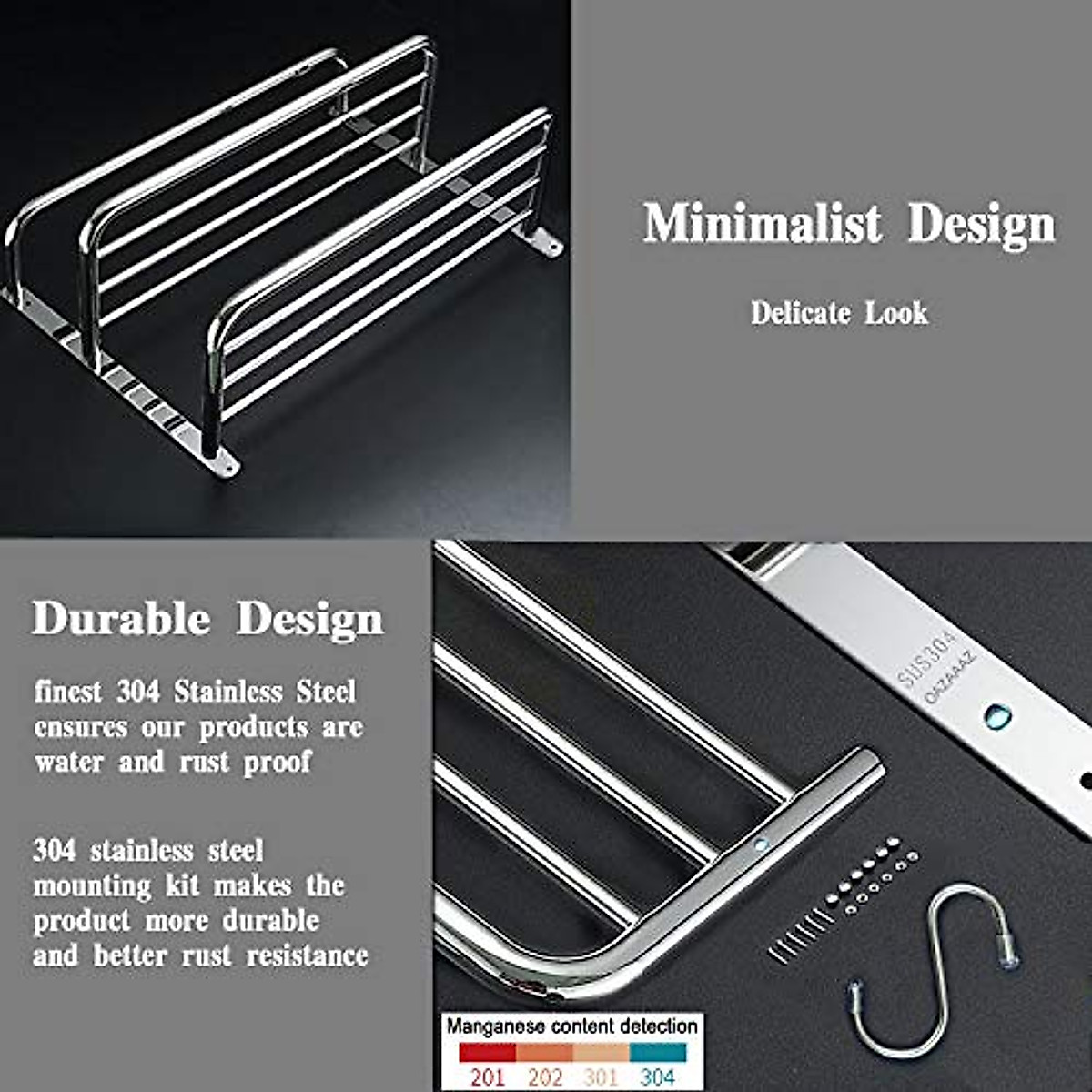 Aiptosy Hotel Towel Rack, 3-Tier Bathroom Shelf with Towel bar - Wall Mounted, 23 Inch, Bright-Polished, SUS304 Stainless Steel