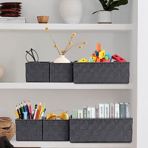Posprica Woven Storage Baskets for Organizing 6 Pack, Large&Small Storage Cube Bins Set for Bathroom, Storage Boxes Container for Drawer, Closet, Shelf, Dresser, Dark Grey