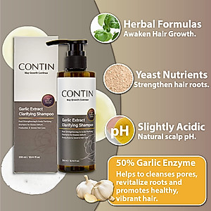 CONTIN Garlic Shampoo for Oily Sensitive Hair, Natural Scalp Treatment for Hair Loss and Hair Growth, Anti-Thinning and Anti-Dandruff for Thicker Fuller Hair, Follicle Clarifying, Roots Strengthening, Unscented Hair Care Products for Men and Women, 10.14