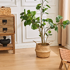 VILSSOVY Seagrass Plant Basket, Wicker Woven Laundry Basket, Basket Planter for Plants Indoor, Large Wicker Plant Baskets, Seagrass Baskets for Plants(15.75" Diameter x 13.39" Height)