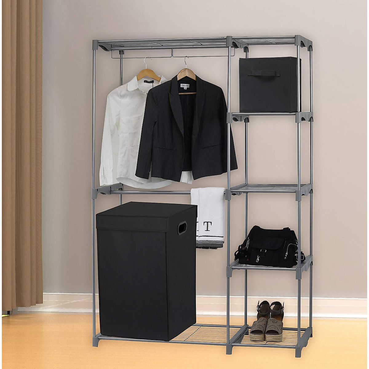 Simple Houseware Foldable Laundry Hamper Basket with Lid, Black