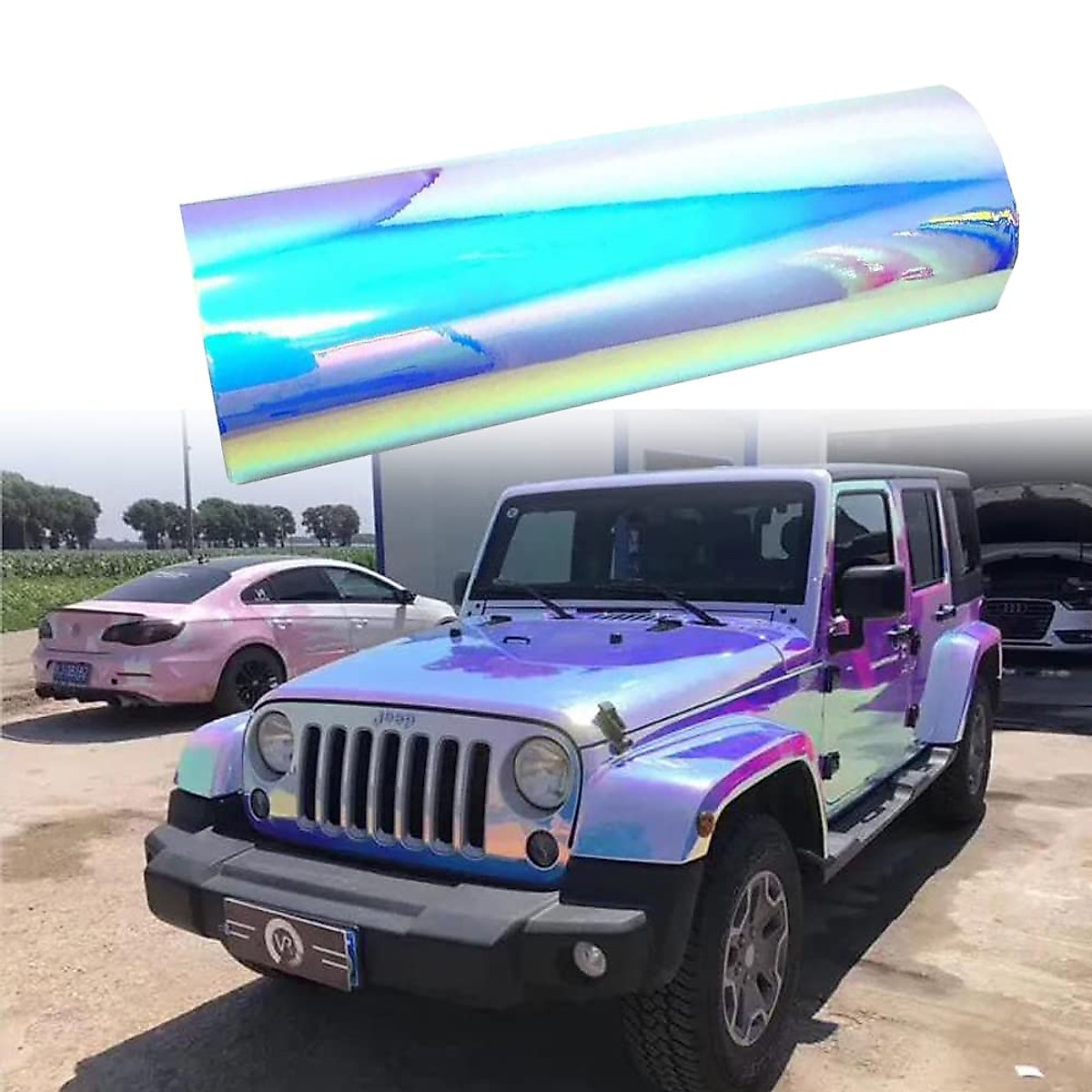 Holographic Rainbow Neo Chrome Car Vinyl Wrap Gloss Air Bubble Free Adhesive Decal Sticker Film Sheet DIY