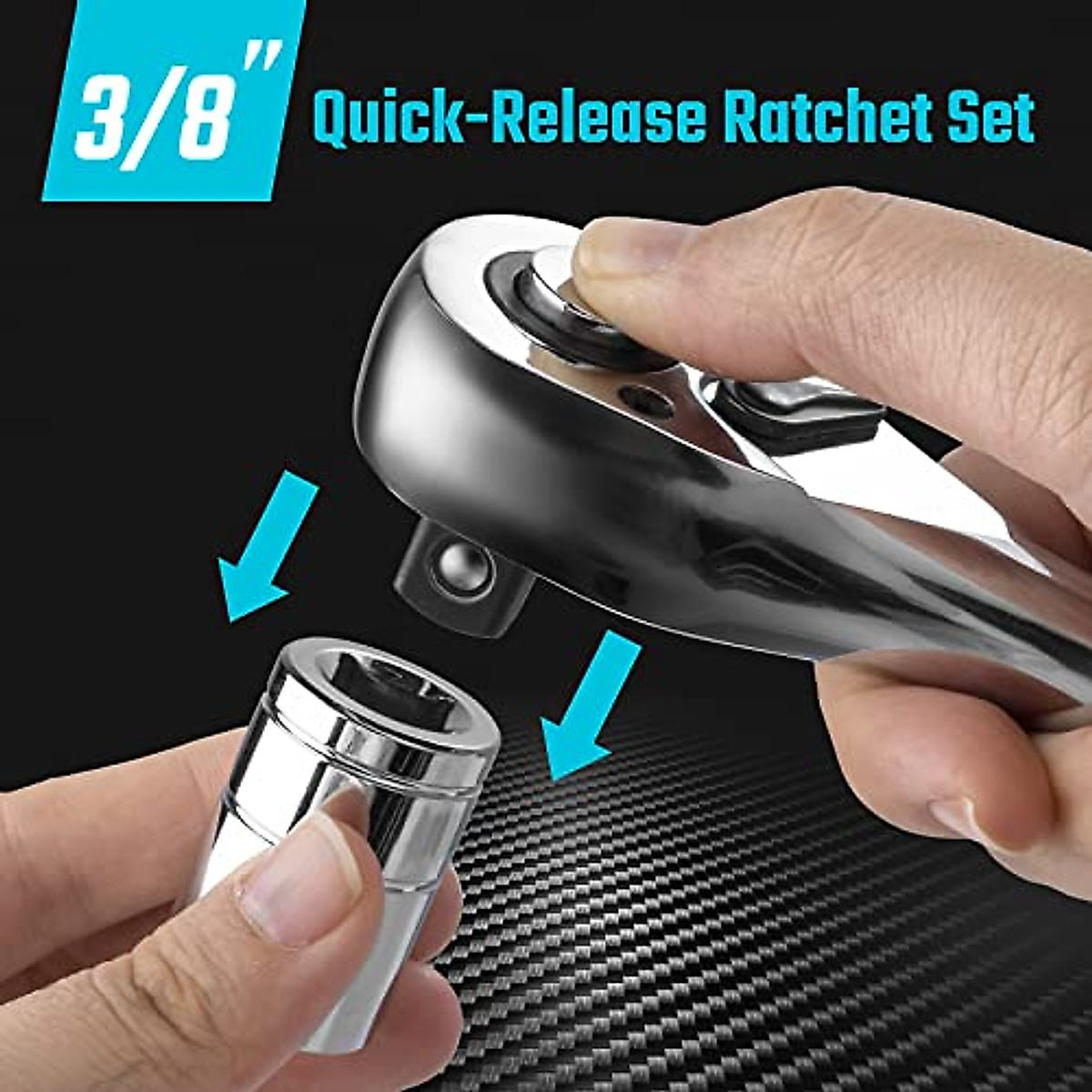 DURATECH 3/8-Inch Drive Ratchet, Quick-Release Ratchet Wrench, 72-Tooth, Reversible Switch, Full-Polished Chrome Plating, Alloy Steel